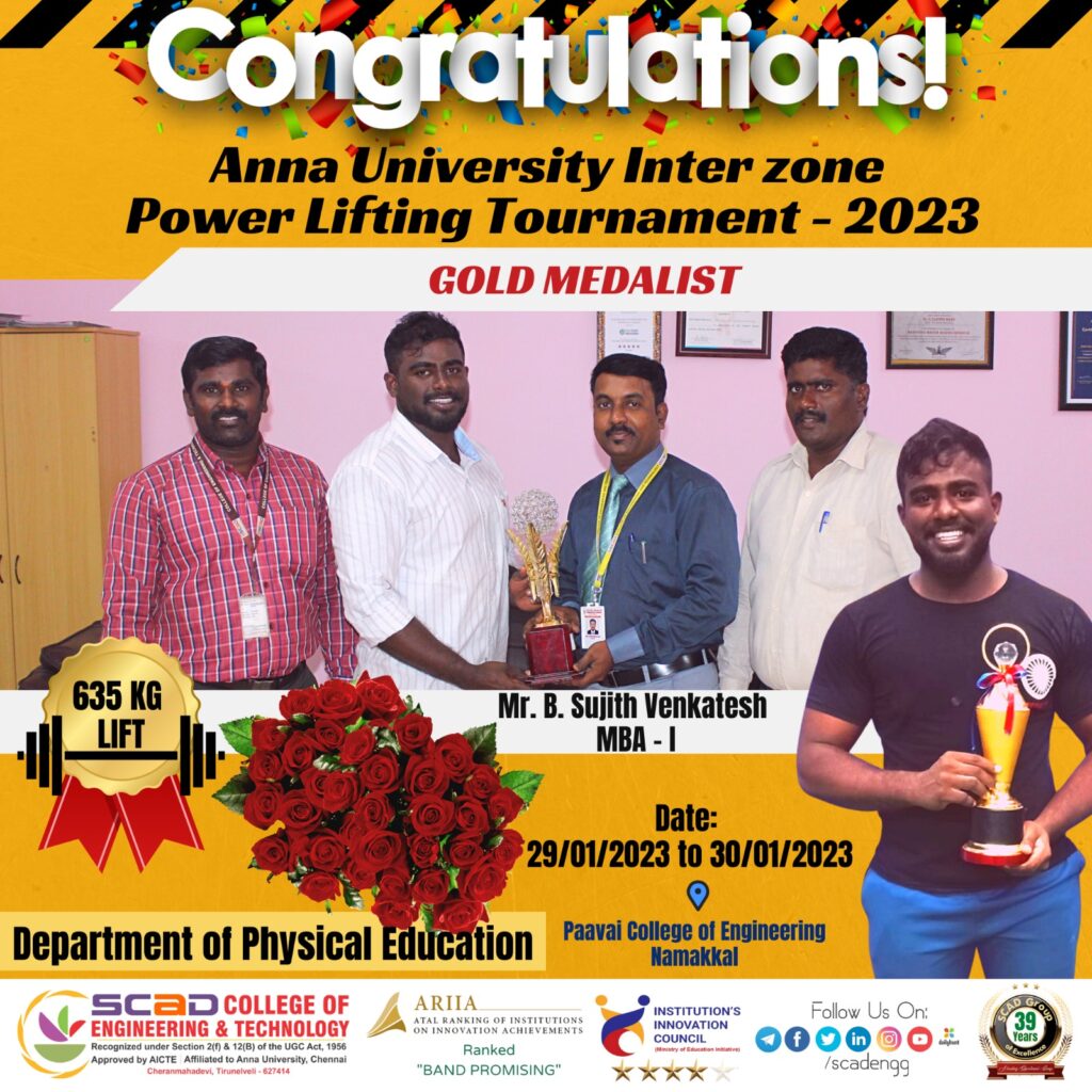 Gold Medalist – SCAD College of Engineering and Technology, Tirunelveli